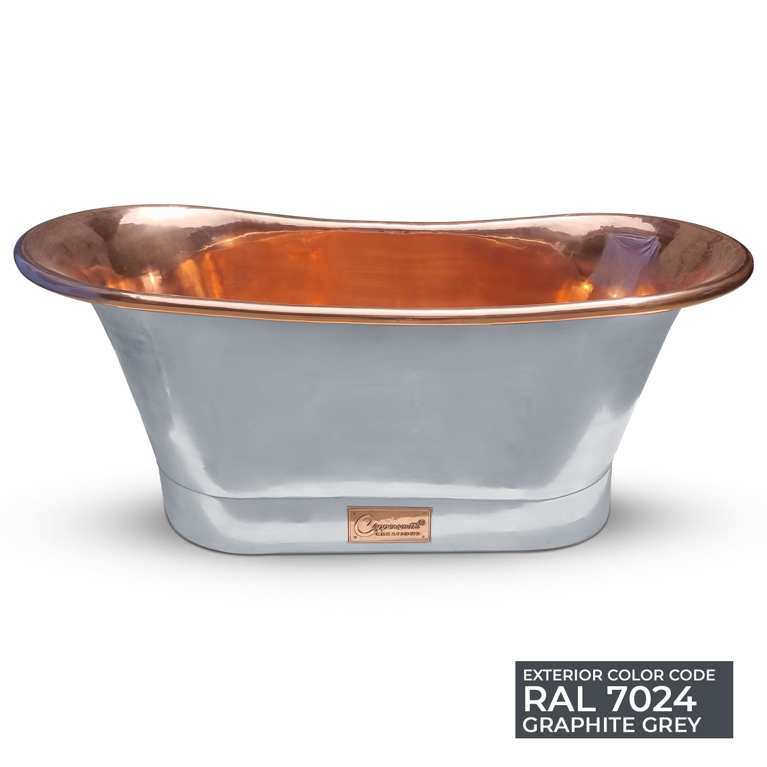 Straight Base Copper Bathtub Polished Copper Interior & RAL7024 ...