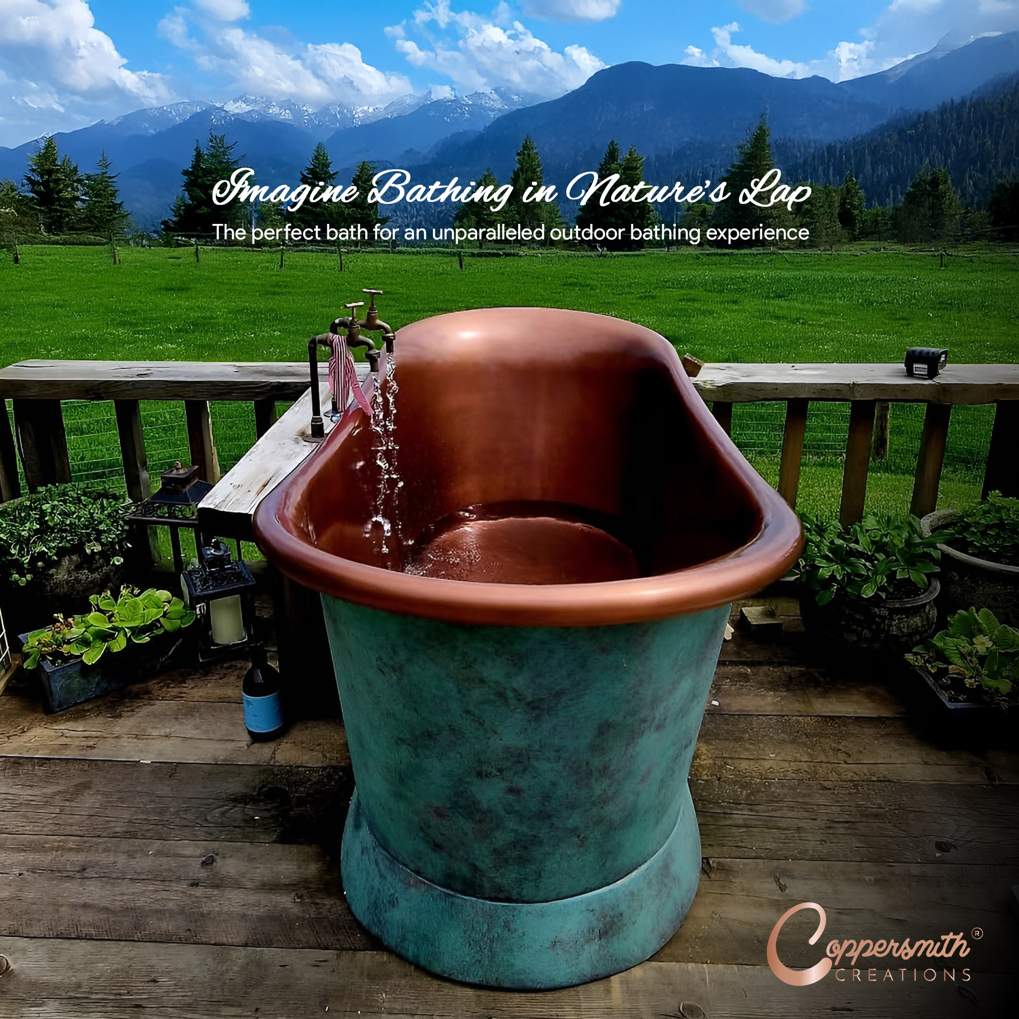 Slanting Base Copper Bathtub Copper Interior - Coppersmith® Creations